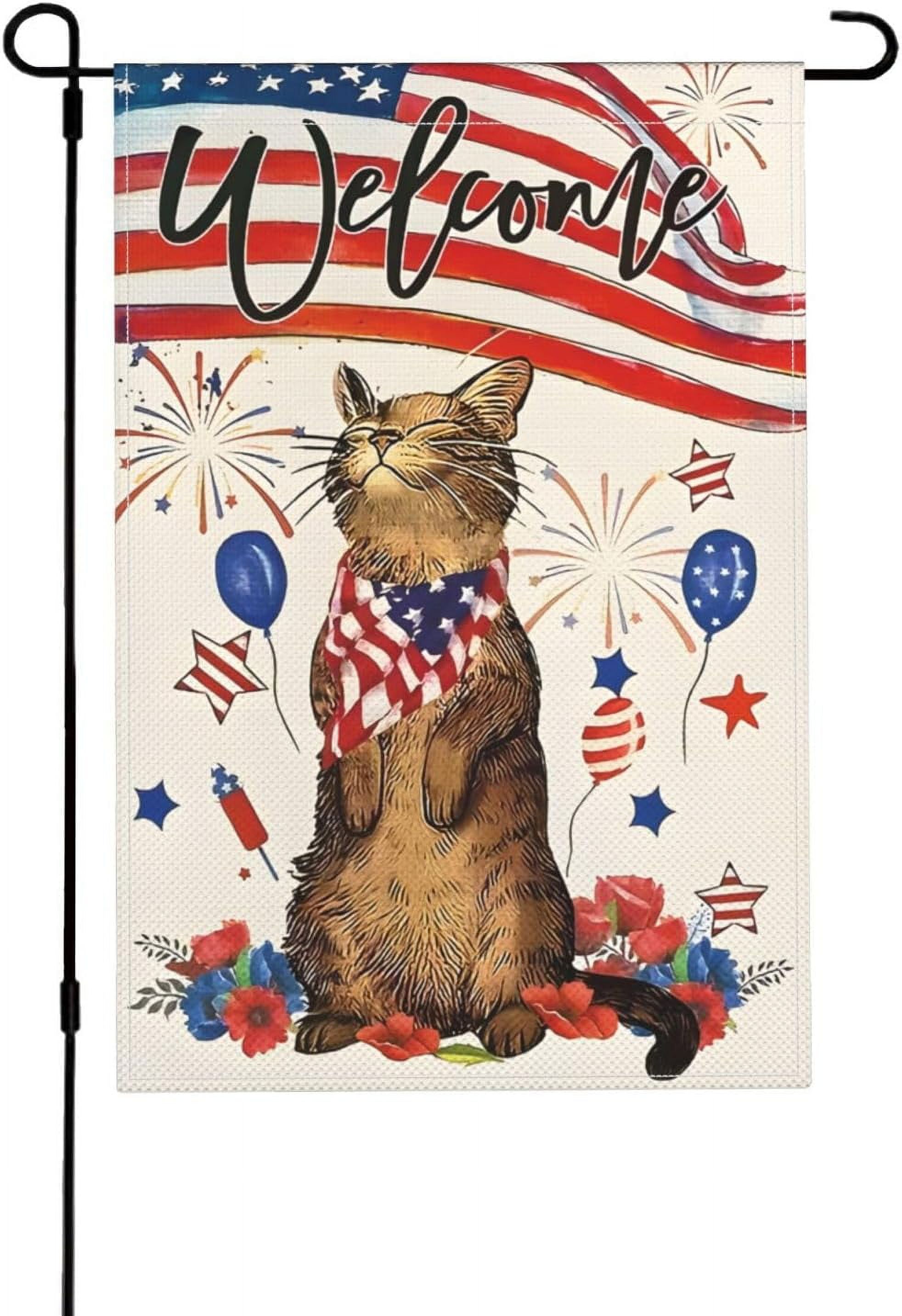4th July Patriotic Cat Garden Flags for Outdoor Double Sided Welcome ...