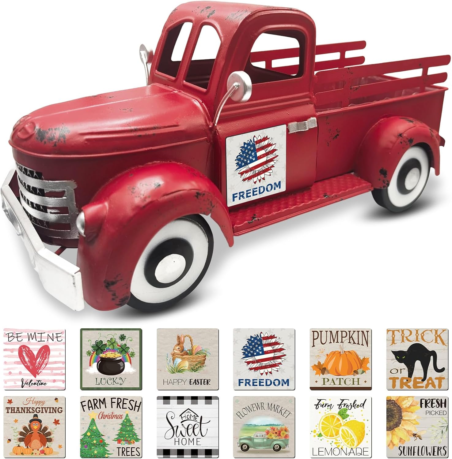 4th of July Patriotic Decorations 13.4 Inch Vintage Red Farmhouse Truck ...