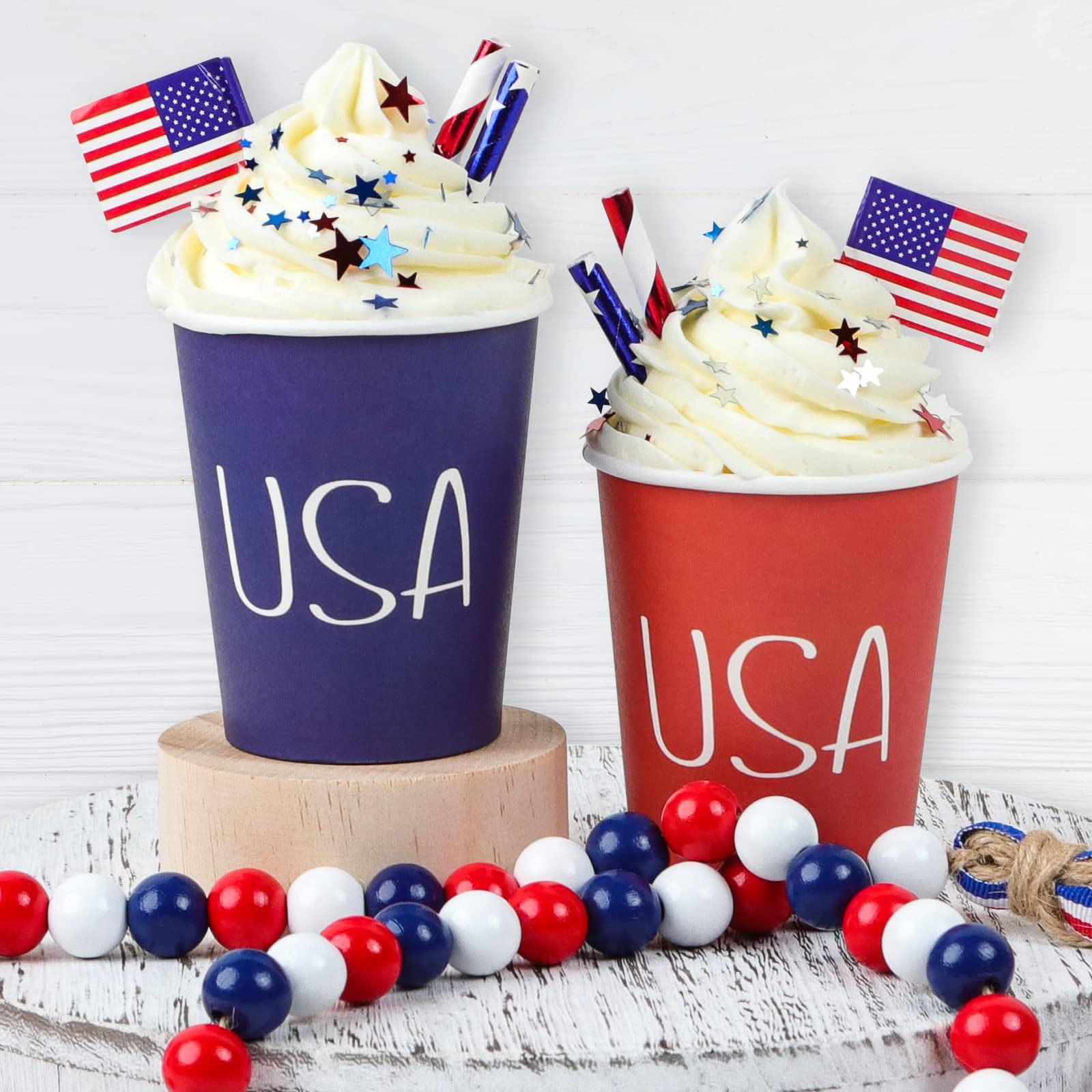 4th of July Patriotic Decorations for Home-2PCS Cups with Faux Whipped ...