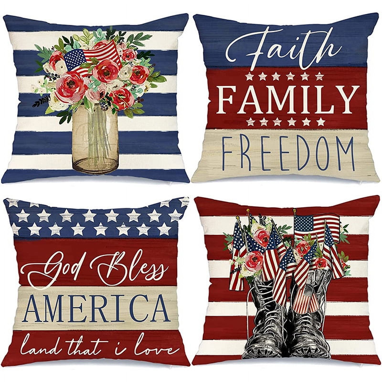 4th of July Patriotic Decorative Throw Pillow Covers 18 x 18, America ...