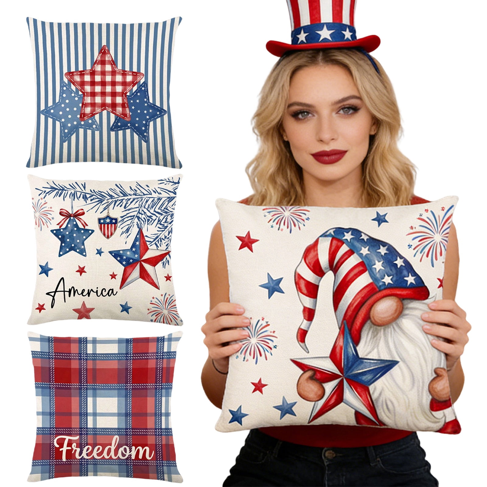4th of July Patriotic Decorative Throw Pillow Covers 18 x 18 America ...