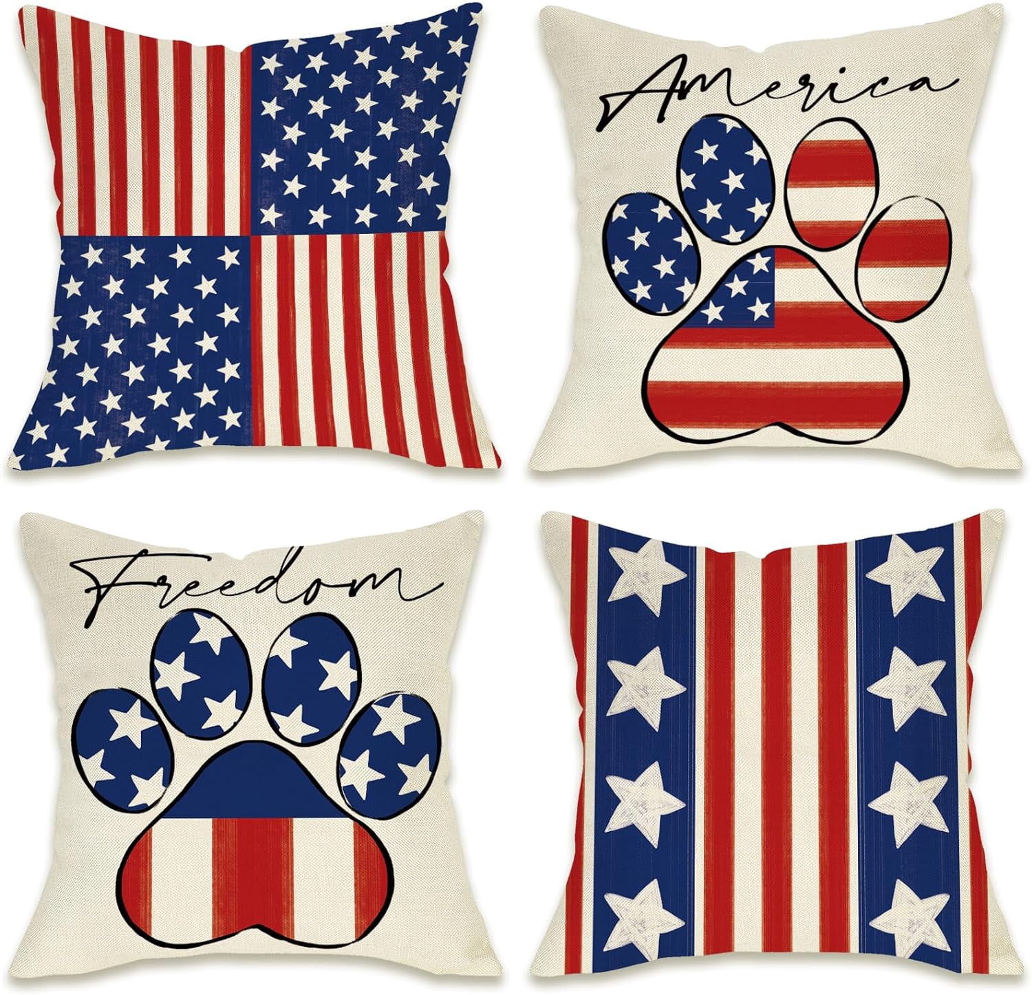 4th of July Patriotic Decorative Throw Pillow Covers 20 x 20 Set of 4 ...