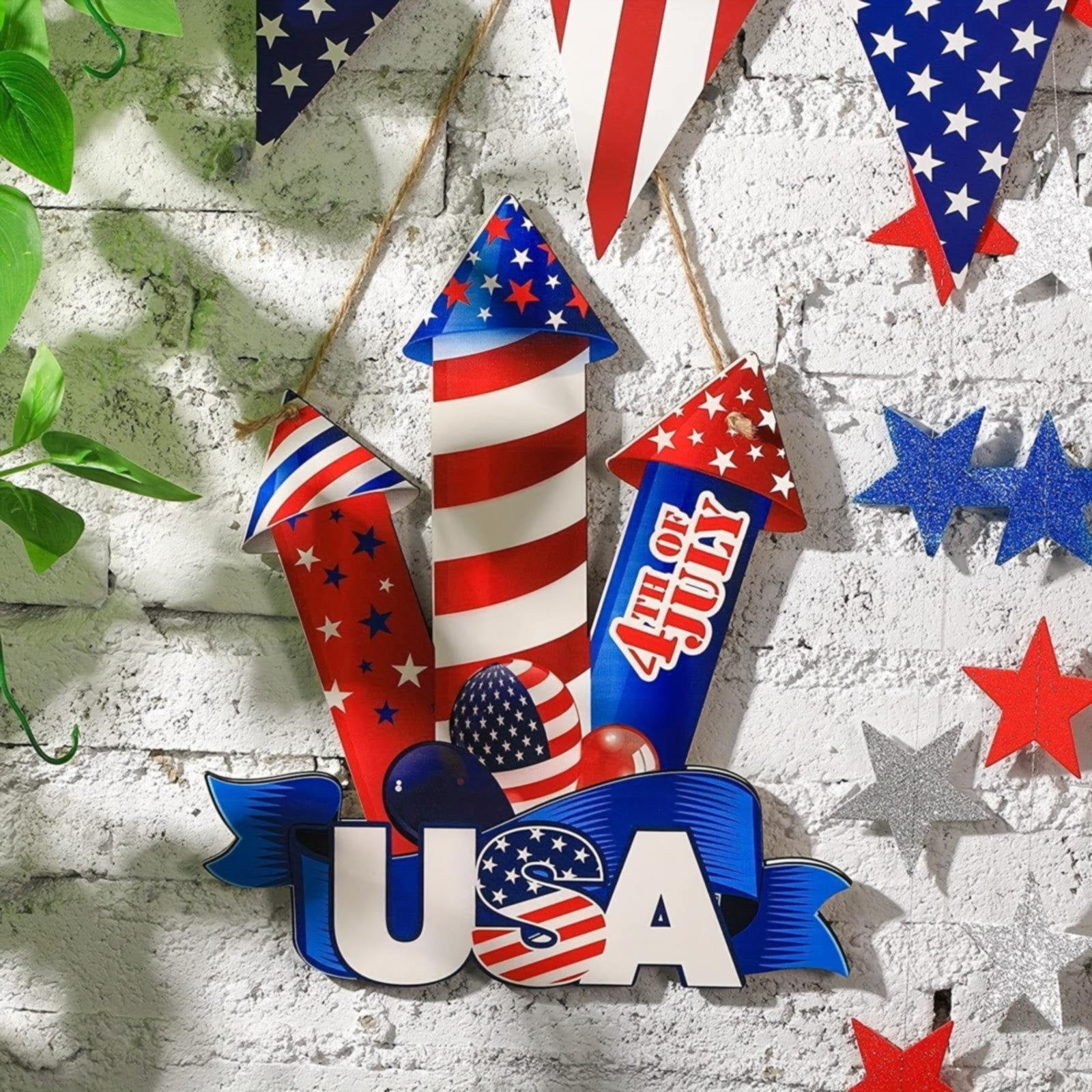 4th Of July Patriotic Door Sign Independence Day Wooden Hanging Door ...