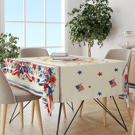 4th of July Patriotic Flag Emblem Rectangular Tablecloth, Beige Holiday ...