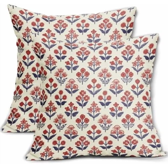 4th of July Patriotic Floral Block Print Pillow Covers 16x16 Inch Set ...
