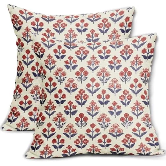 4th of July Patriotic Floral Block Print Pillow Covers 24x24 Inch Set ...