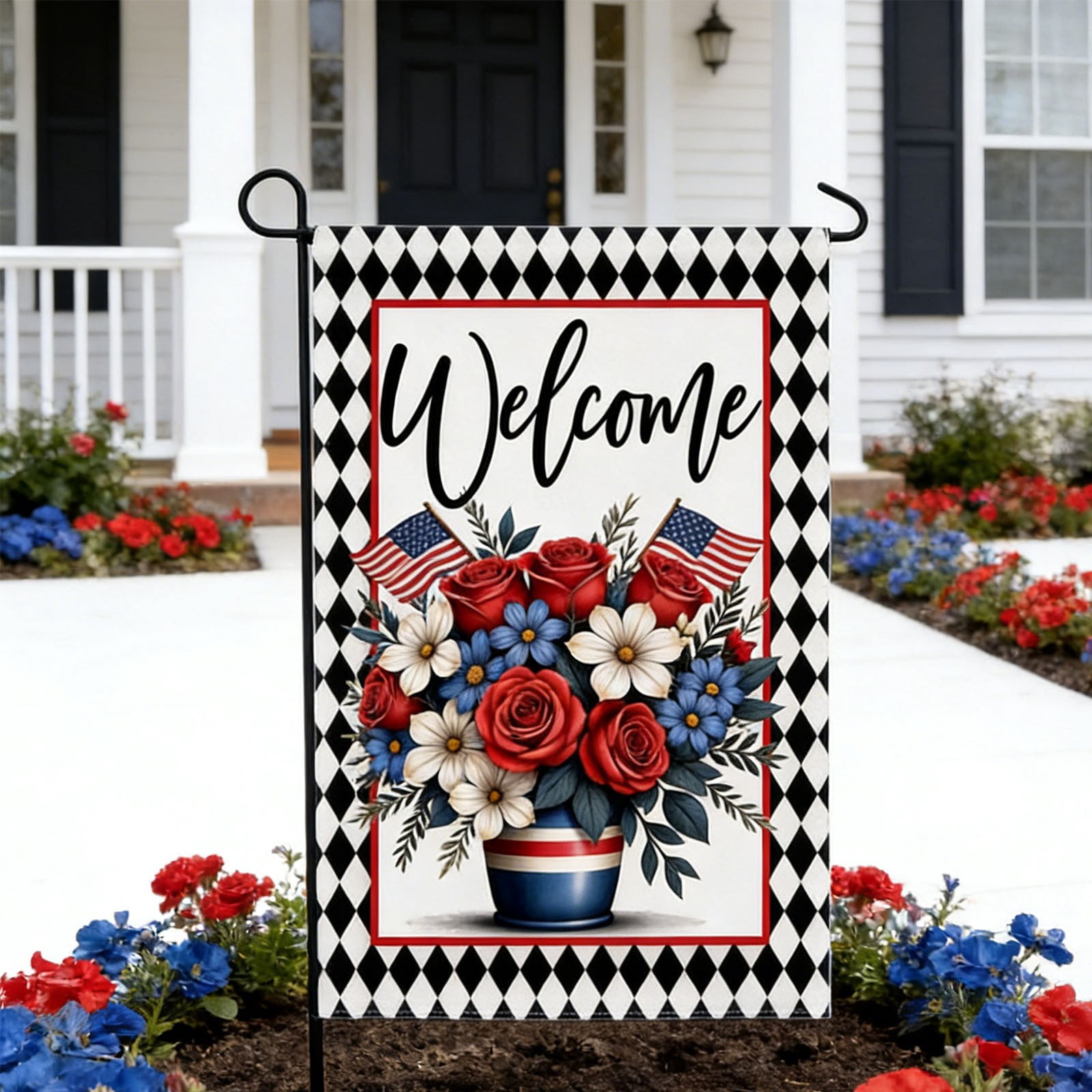 4th Of July Patriotic Floral Garden Flag, Star and Stripe Yard Flag ...