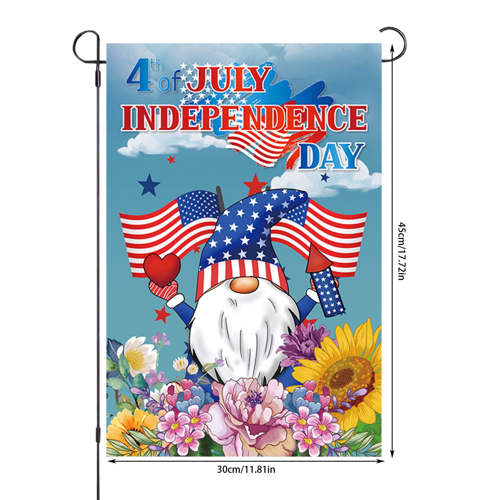 4th of July Patriotic Garden Flag 12" x 18", Small Burlap Flowers ...