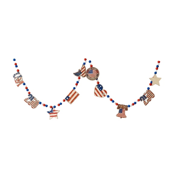 4th of July Patriotic Garland Decorations, Rustic Wooden Star Red White ...