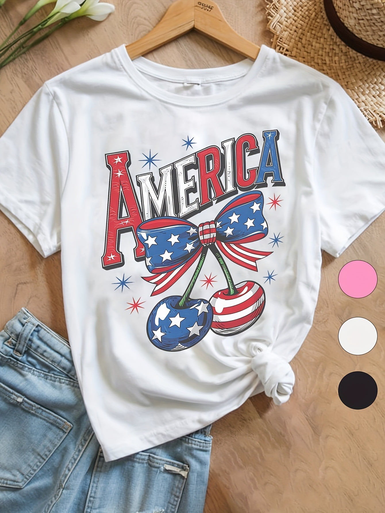 4th of July Patriotic Girls' T-Shirt - Red White & Blue Cotton Loose ...