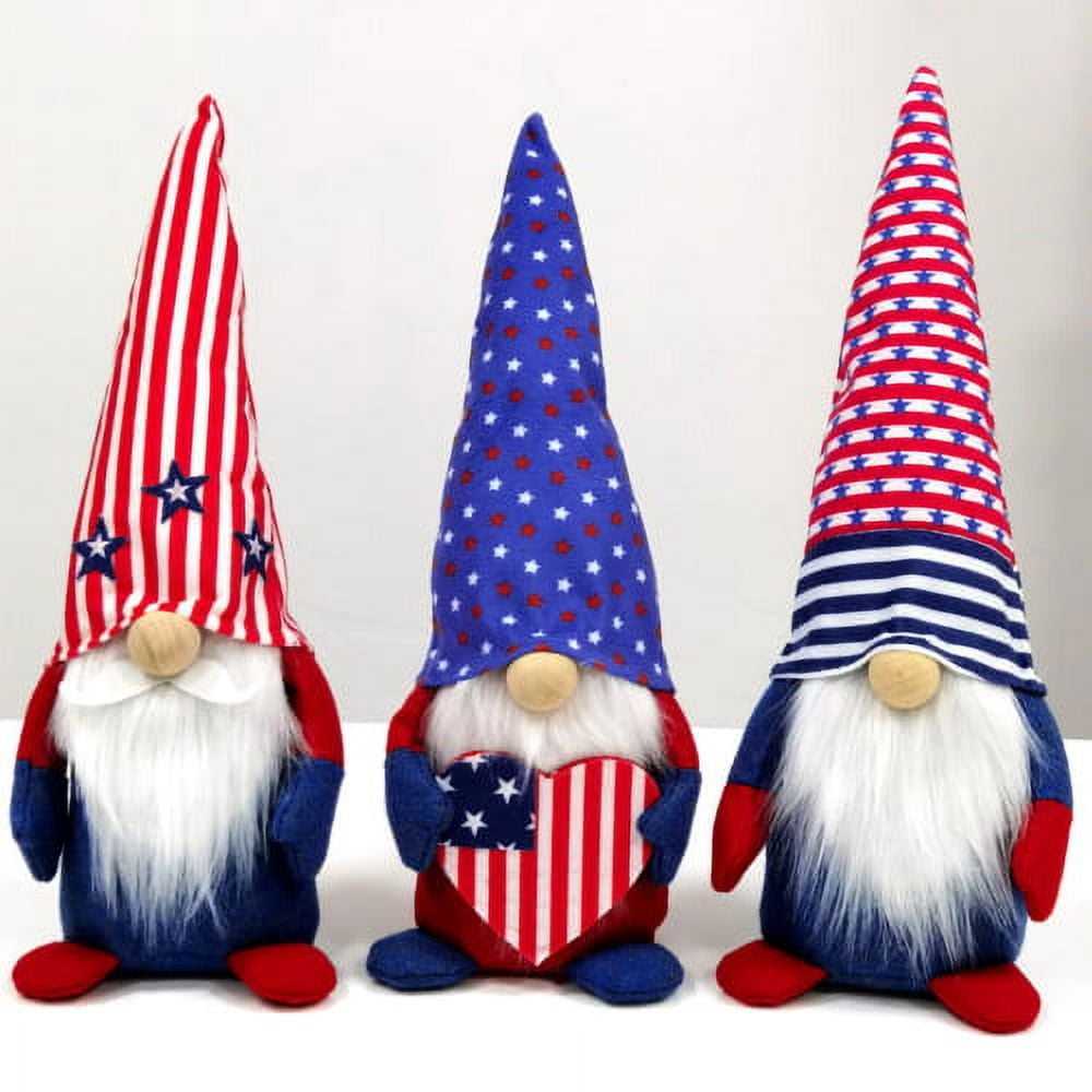 4th of July Patriotic Gnome Plush Elf Decorations - Handmade Gnomes Plush American Stars and ...