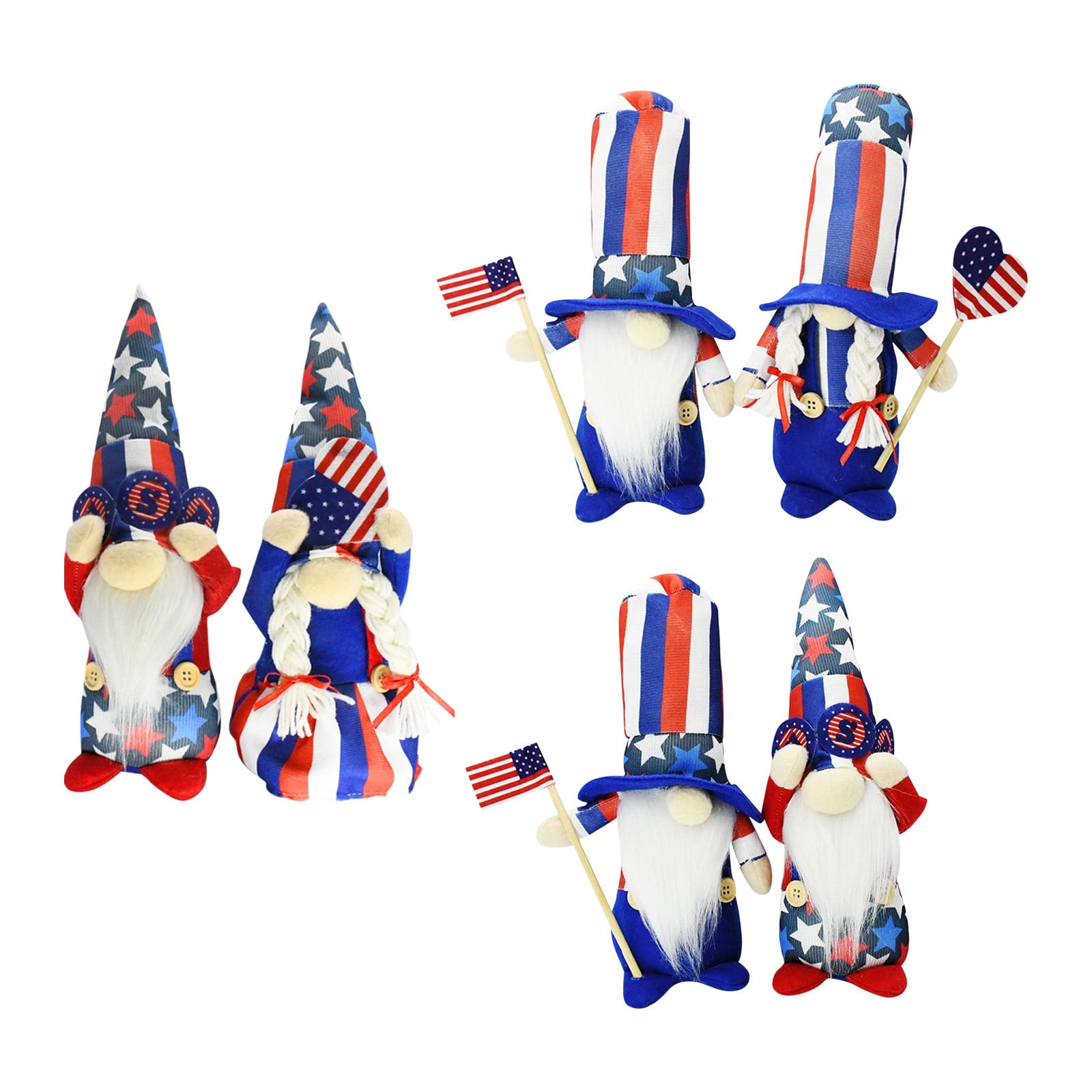 4th of July Patriotic Gnomes Decorations - 2PCS Handmade Gnomes American Stars&Stripes Plush Elf ...
