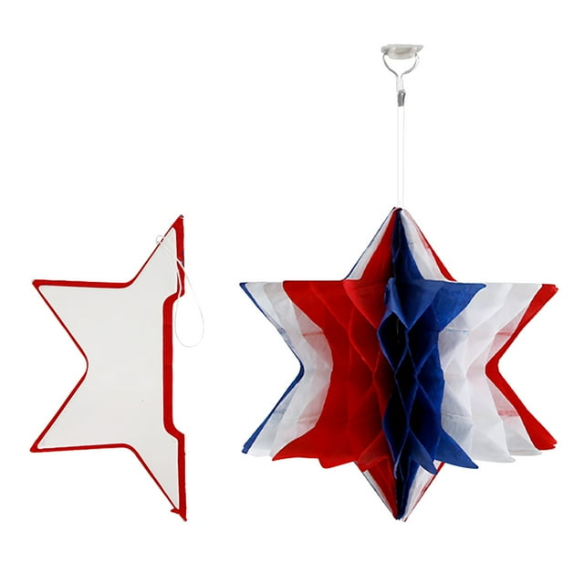 4th of July Patriotic Hanging Decorations - Red White Blue Paper Fans ...
