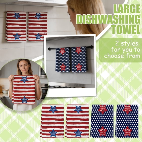 4th of July Patriotic Kitchen Towels Set of 4 Soft Decorative Dish ...