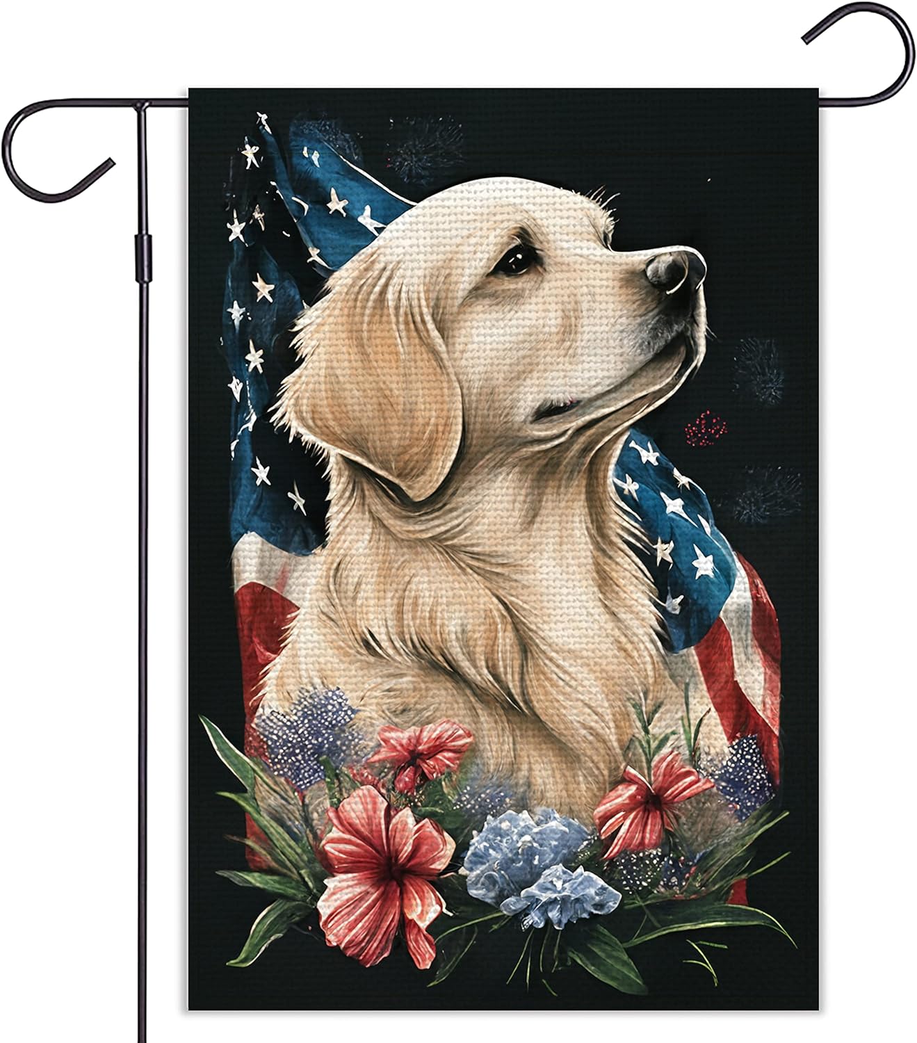 4th of July Patriotic Memorial Day Garden Flag Dogs Golden Retriever ...