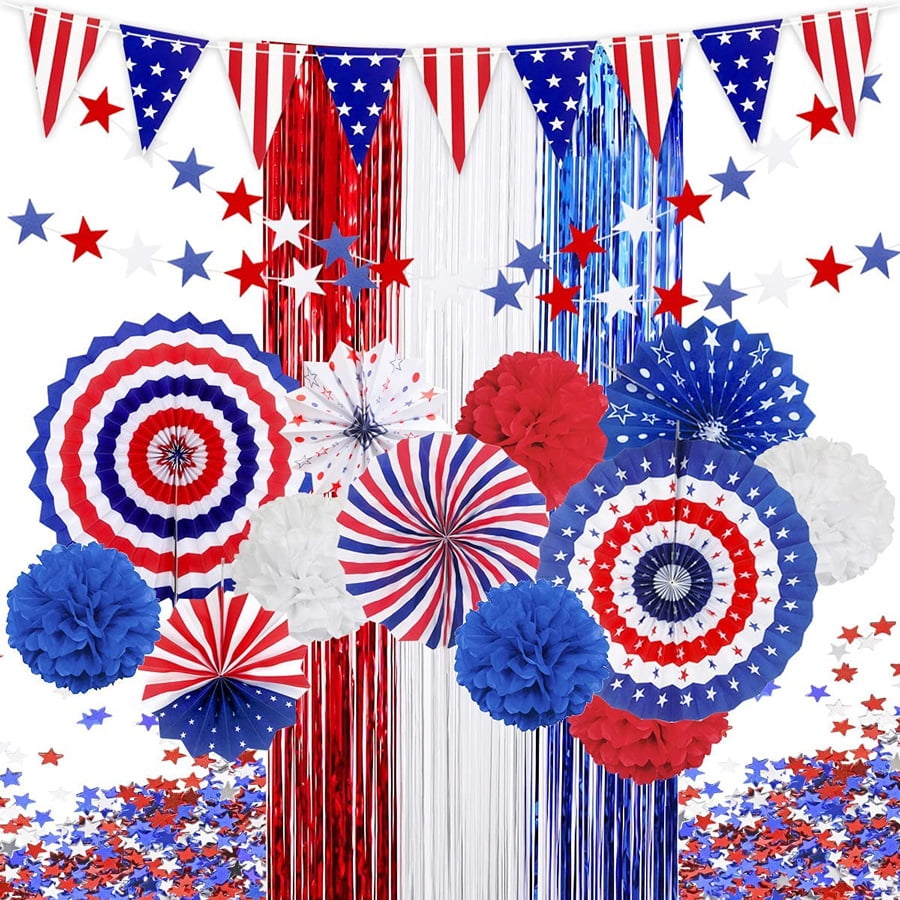 4th of July Patriotic Party Decorations Set, Paper Fans, USA Flag ...
