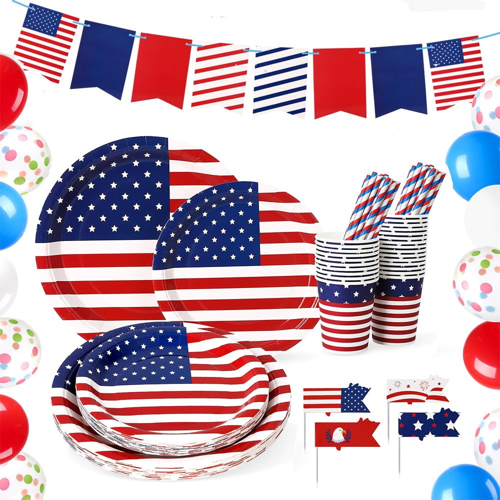 4th of July Patriotic Party Supplies, AFN1American Flag Paper Plates ...