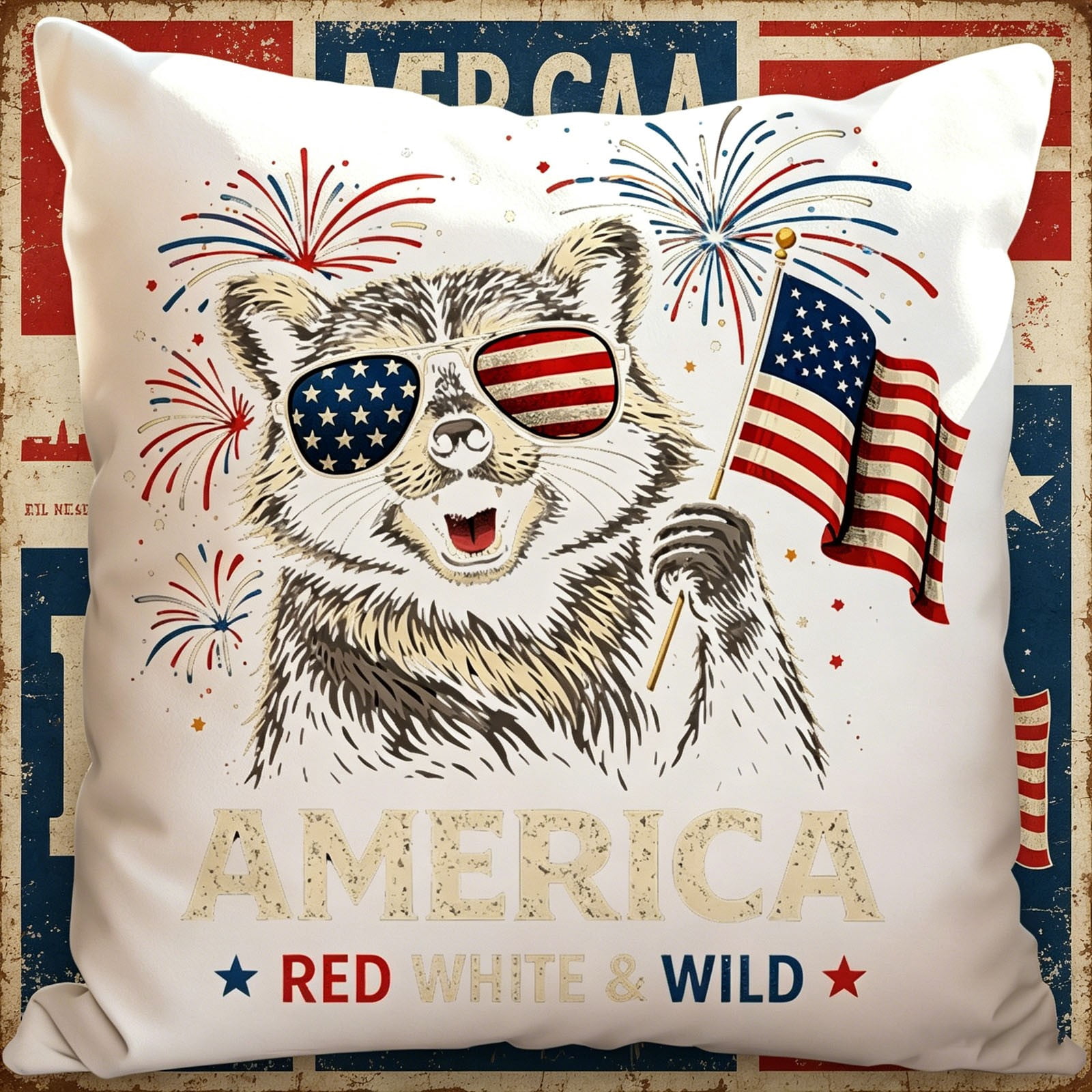 4th of July Patriotic Pillow Cover,Cute Animal Design Cushion Case ...