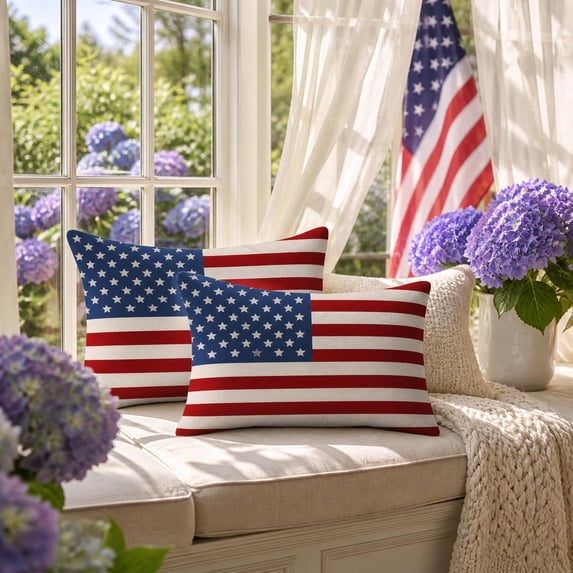 4th of July Patriotic Pillow Covers 12x20 Inch Set of 2, American Flag ...