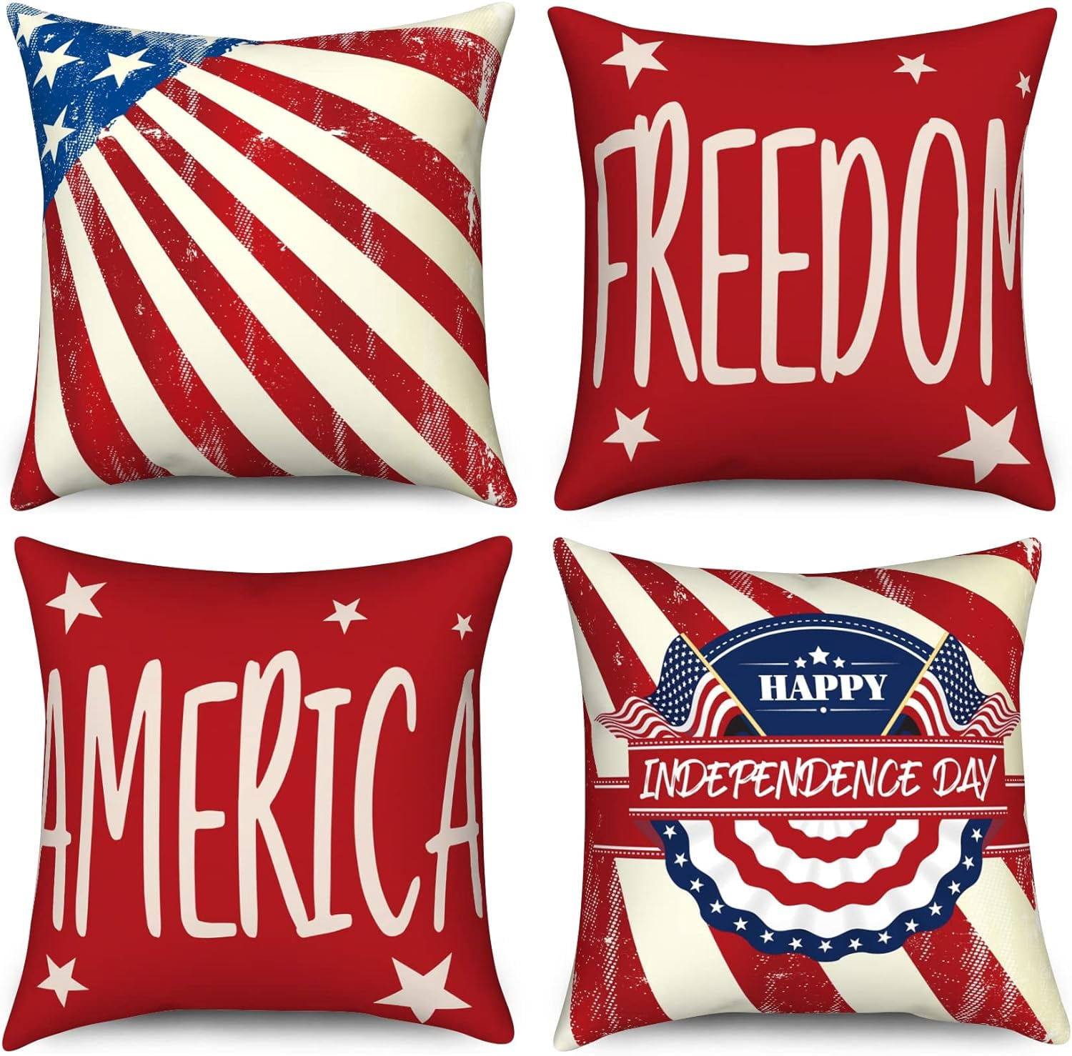 4th of July Patriotic Pillow Covers 20x20 Set of 4, Independence ...