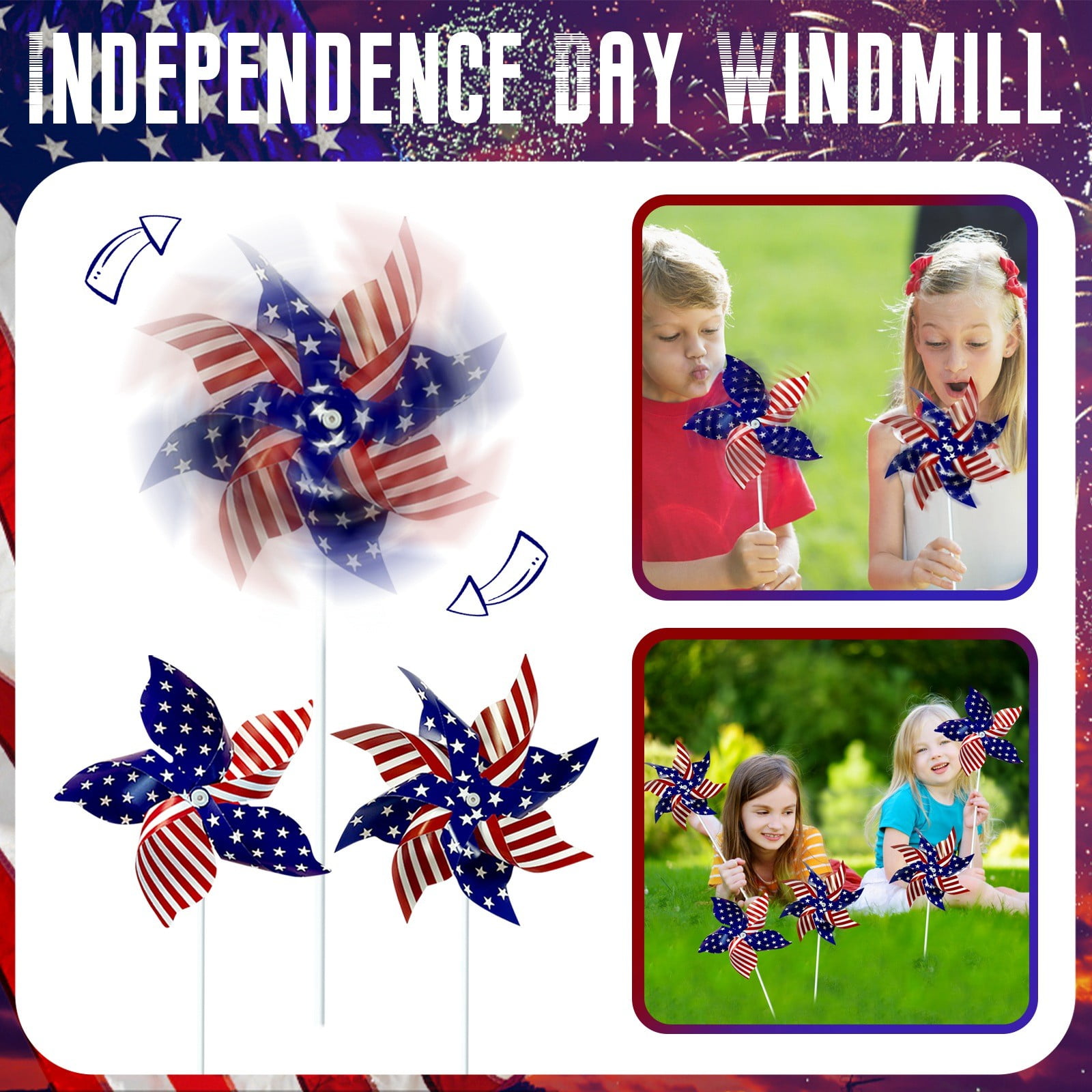 4th of July Patriotic Pinwheels Independence Day Windmill US Flag Stars ...