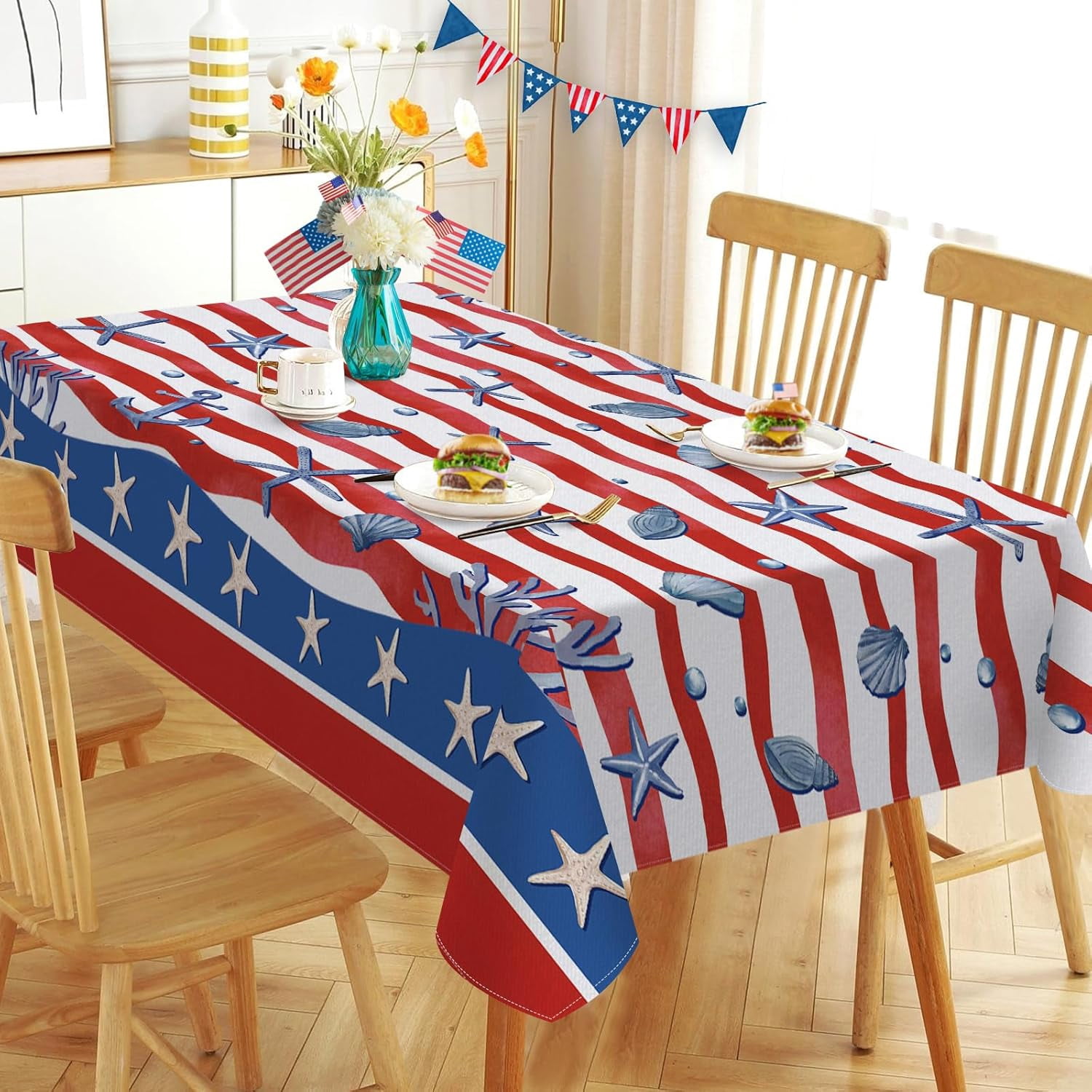 4th of July Patriotic Rectangle Tablecloth 60 x 120 Inch, American ...