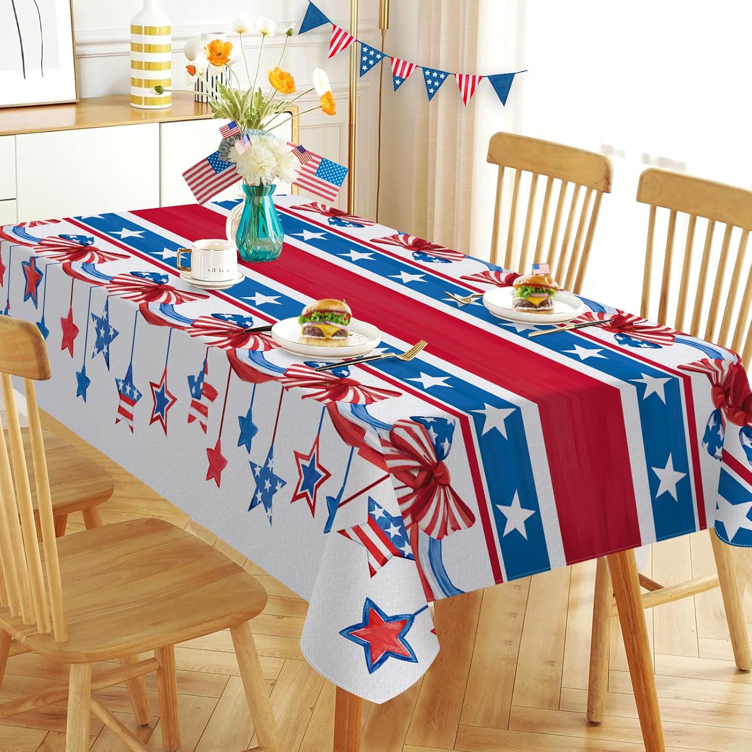 4th of July Patriotic Rectangle Tablecloth America Stars Stripes ...