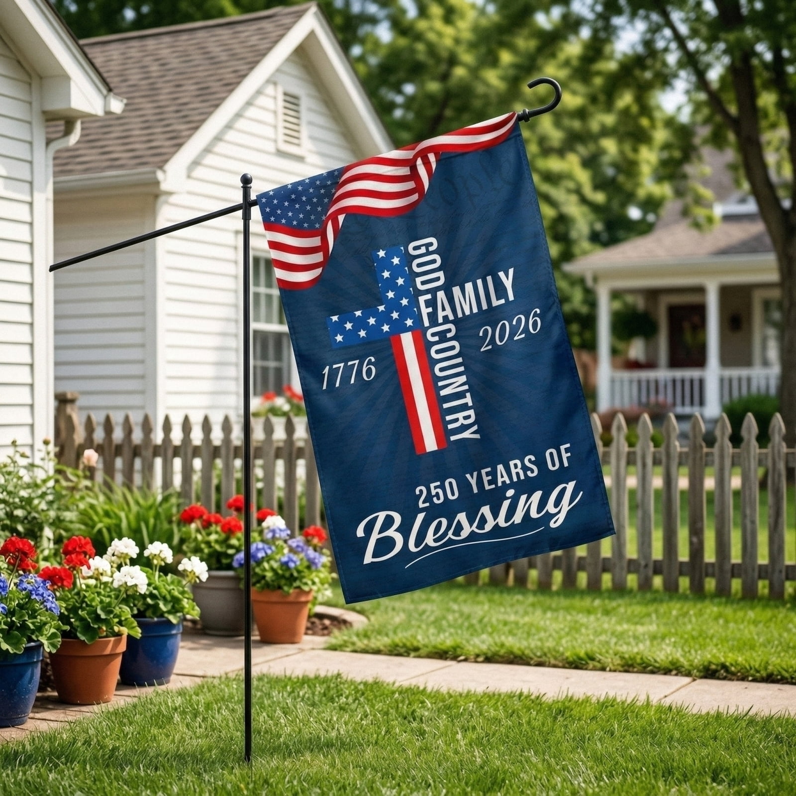 4th of July Patriotic Religious Garden Flag - Independence Day 250th ...