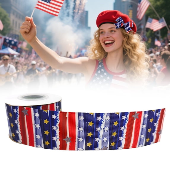 4th of July Patriotic Ribbon 10 Yards, Red White Blue American Flag ...