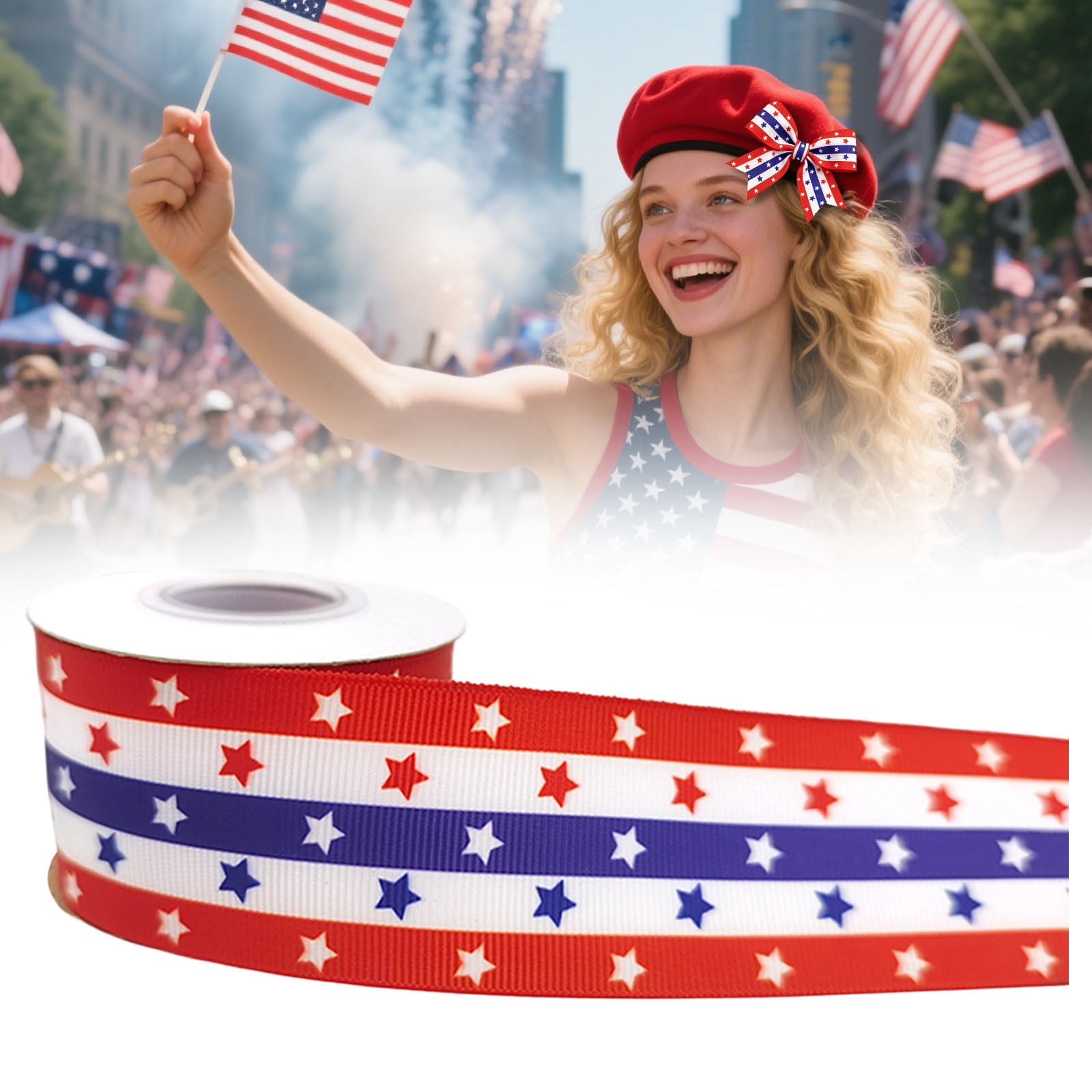 4th of July Patriotic Ribbon 10 Yards, Red White Blue American Flag ...