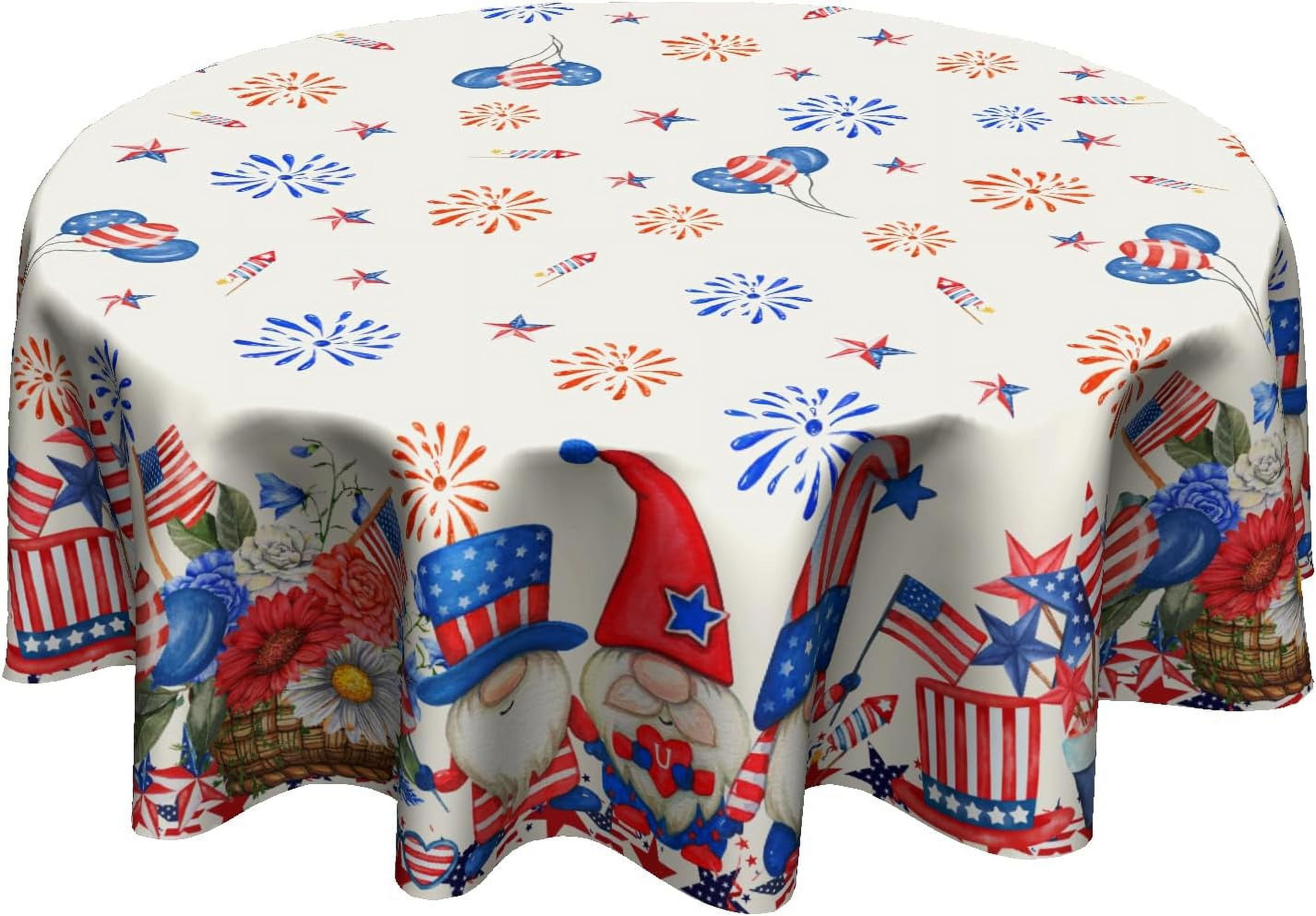 4th of July Patriotic Round Tablecloth American Flag Stars Fireworks ...