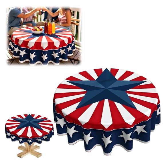 4th of July Patriotic Round Tablecloth, Star & Sunburst Design ...
