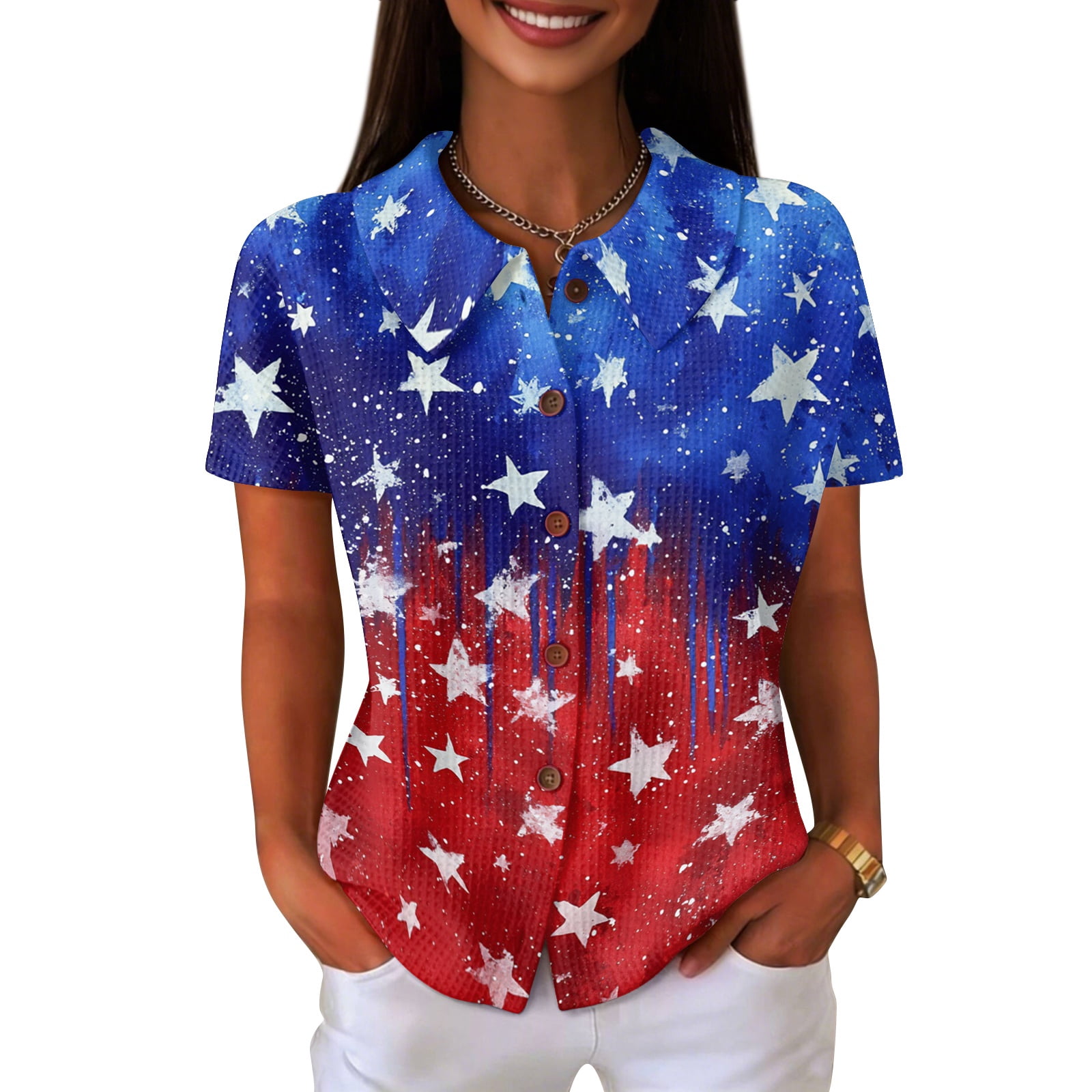4th Of July Patriotic Short Sleeve Shirt For Women Fashion Casual ...