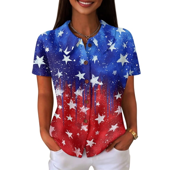 4th Of July Patriotic Short Sleeve Shirt For Women Fashion Casual ...