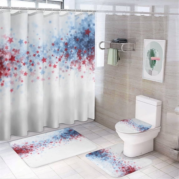 4th of July Patriotic Shower Curtain 4 Piece Sets Rug Toilet Lid Cover ...