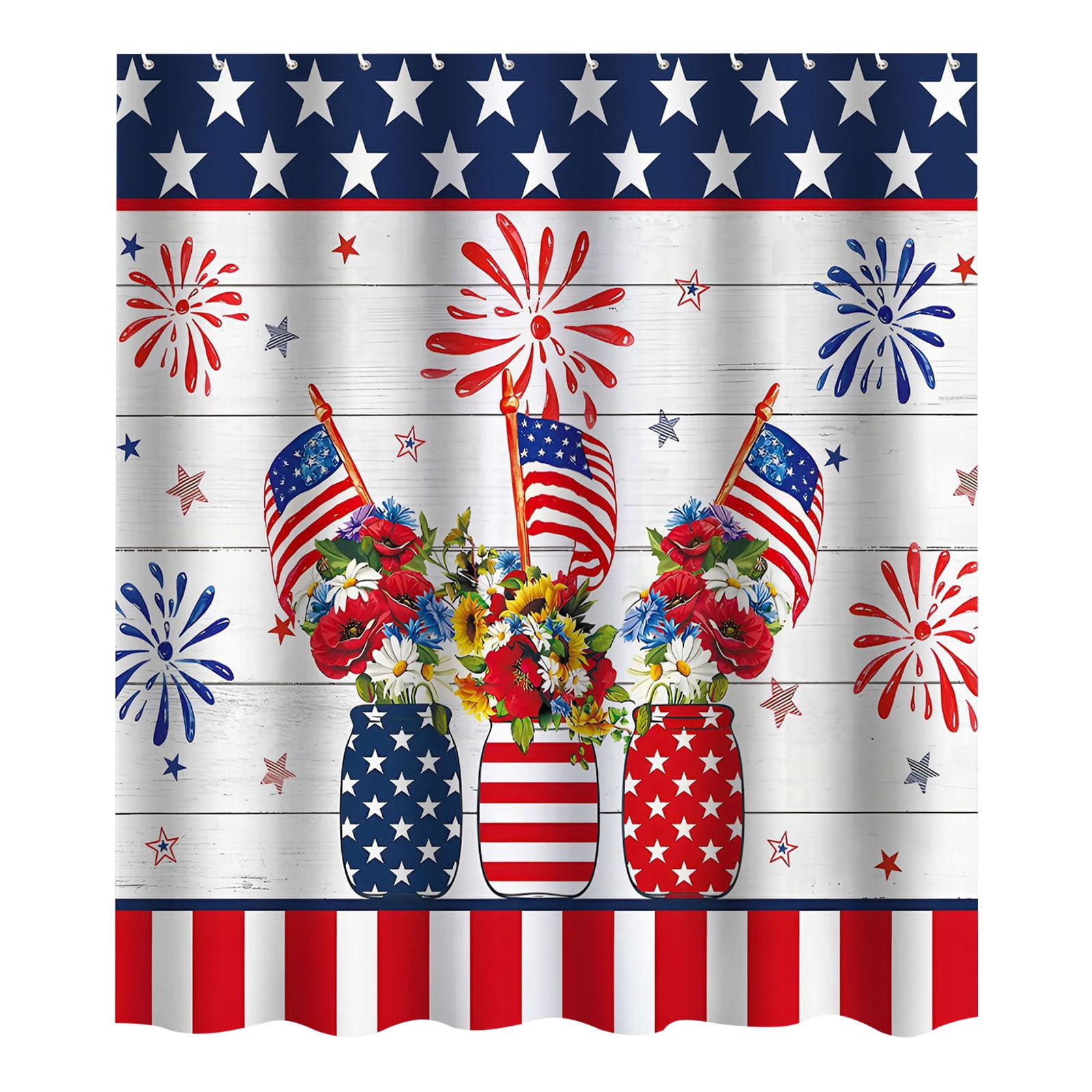 4th of July Patriotic Shower Curtain, American Flag Star Stripe Print ...