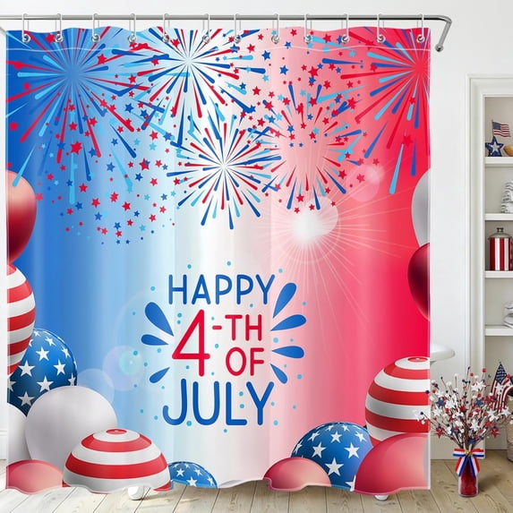 4th of July Patriotic Shower Curtain for Bathroom, Red and Blue Stars ...