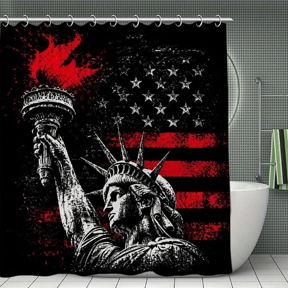 4th of July Patriotic Shower Curtain Liberty Statue With Flag Grunge ...