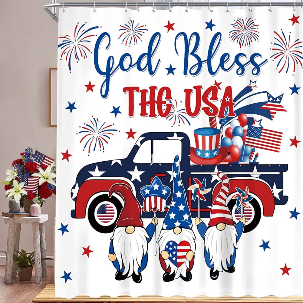 4th of July Patriotic Shower Curtain Set with Hooks Independence Day ...