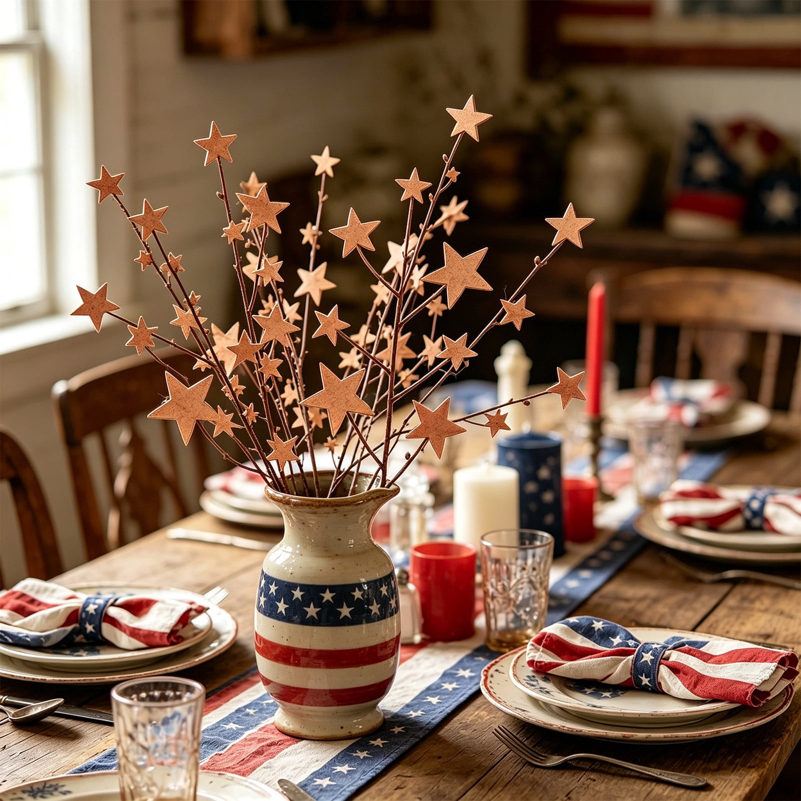 4th of July Patriotic Star Vase Branch - Star Branch Bouquet Filler for ...