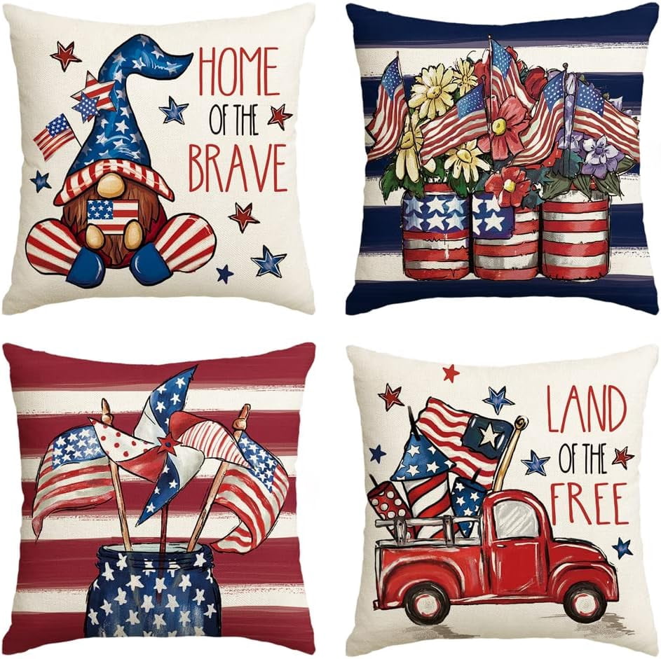 4th of July Patriotic Stripes Throw Pillow Covers, 18 x 18 Inch ...