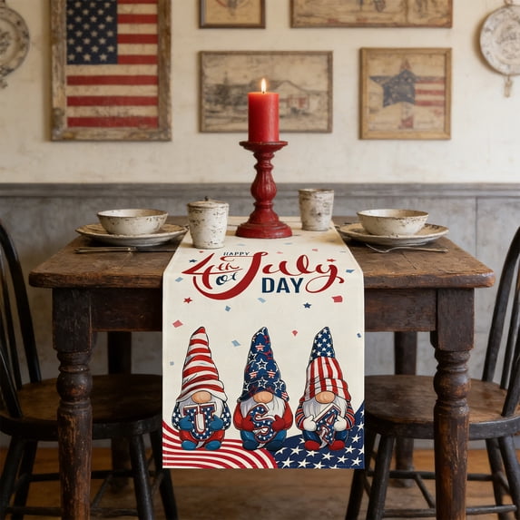 4th Of July Patriotic Table Runner With Gnome & Ice Cream Print, Red ...
