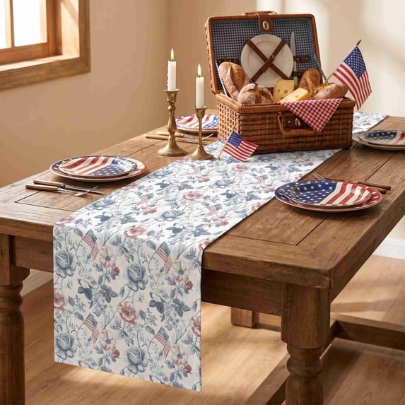4th of July Patriotic Table Runner, Linen Wrinkle Resistant Rectangular ...
