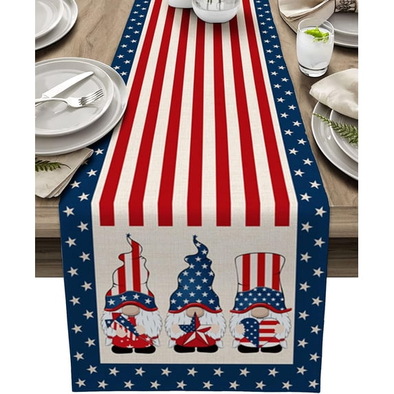 4th of July Patriotic Table Runners Cotton Linen Stripes and Stars ...