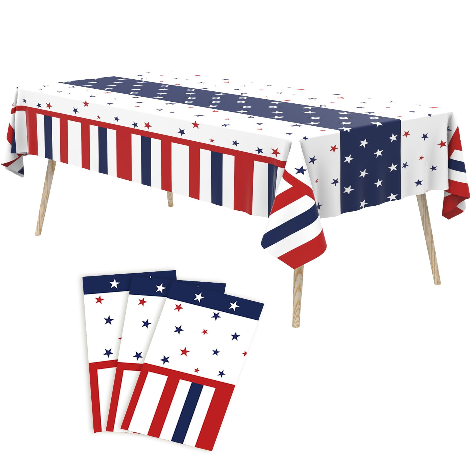 4th of July Patriotic Tablecloth 3 Pack, Disposable Plastic Table Cover ...