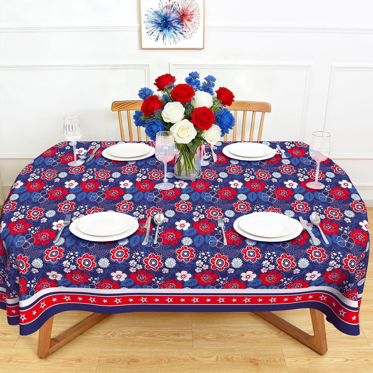 4th of July Patriotic Tablecloth 60x102 Inch Waterproof Washable ...