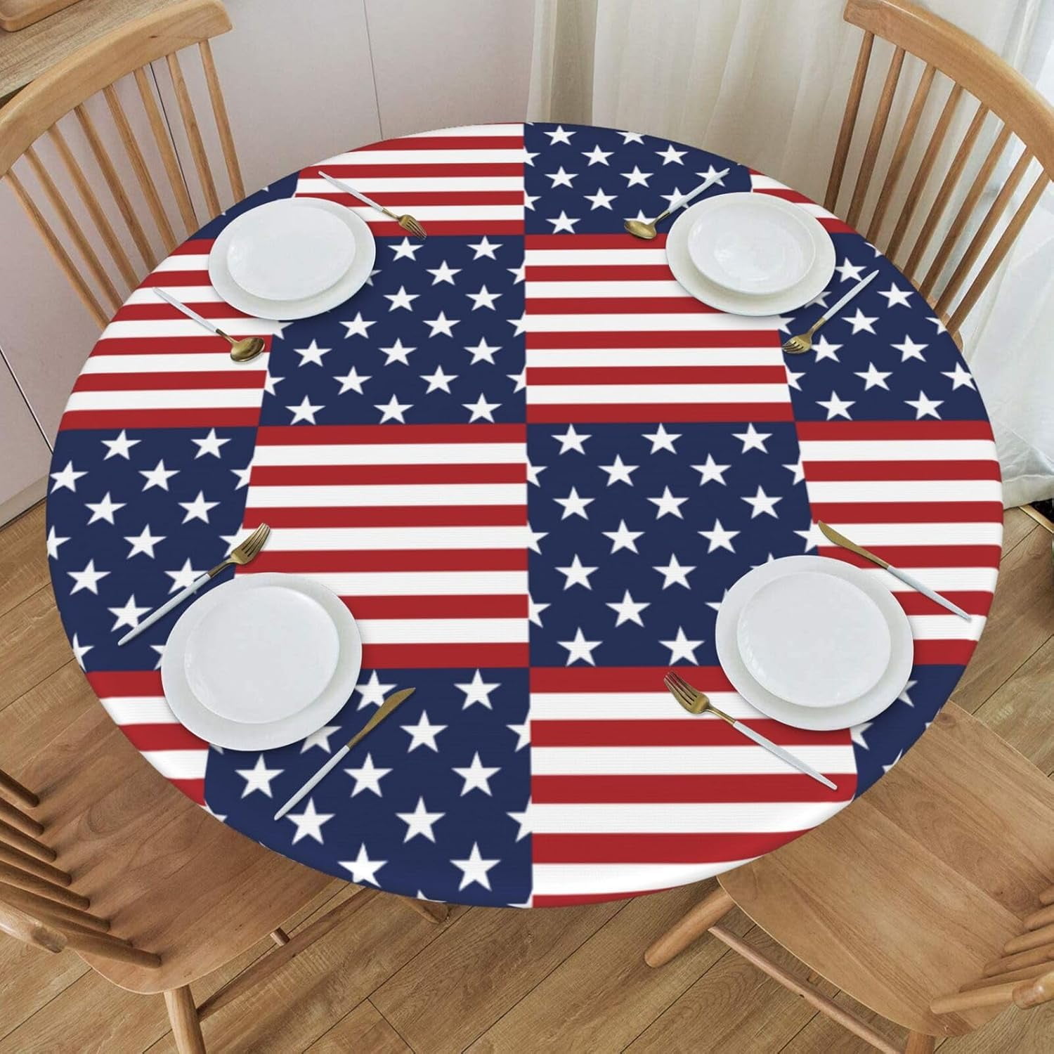 4th of July Patriotic Tablecloth Round Memorial Day American Flag Table ...