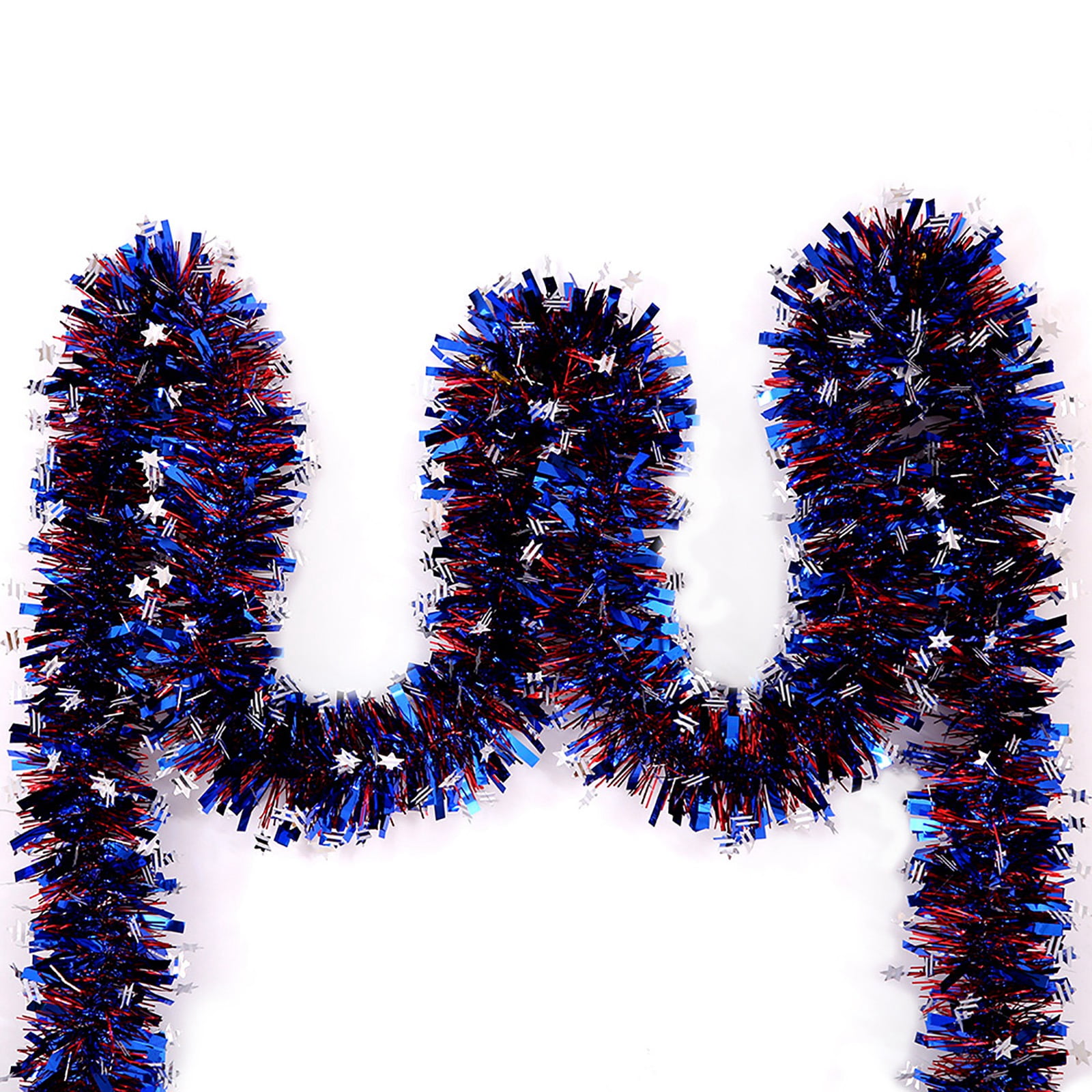 4th of July Patriotic Tinsel Garland Decoration Red White Blue Metallic ...
