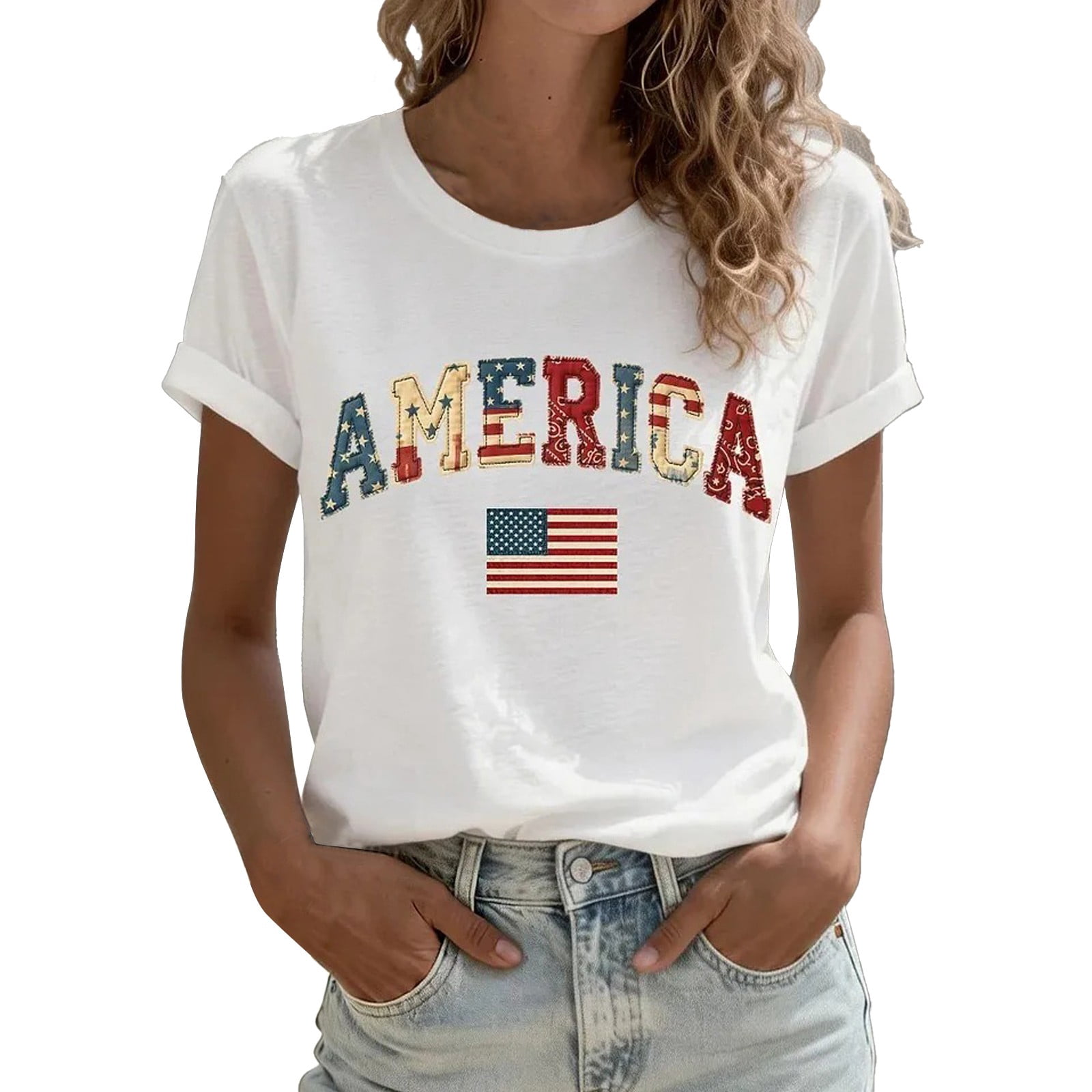 4th of July Patriotic V Neck Shirt for Women American Flag Graphic Tee ...