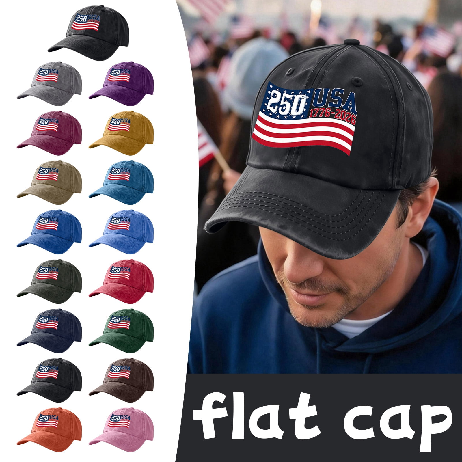 4th of July Patriotic Vintage Hat, 250th Birthday 1776-2026 Embroidered ...